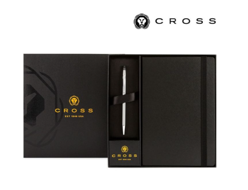 Cross Click™ Chrome Ballpoint Pen & A5 Hardcover Notebook Gift Set - B